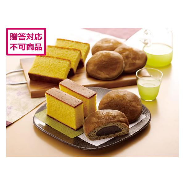 【仕様】日本美食館　良質な小麦粉と地元の新鮮な卵を使用し、しっとりとしたコクのある風味の長崎かすてらと、餡にも生地にも黒練りごまを加えた黒ごまどら焼きのセットです。杉谷本舗ならではの２種類の味をお楽しみください。　【杉谷本舗】趣のある佇まい...