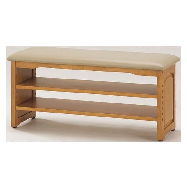 【商品説明】下部は棚２段で靴やスリッパの収納スペースに。　座面はソフトクッションで座り易くなりました。　可動棚２枚付き（３ｃｍピッチ７段階）。　それぞれが可動するので座面の下は収納スペースとして有効にに使っていただけます。　アジャスター付き...