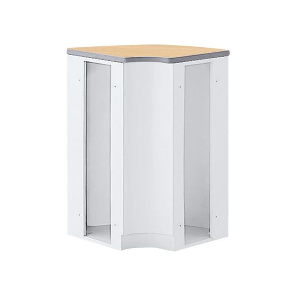 【商品説明】シンプルなデザインで安心の国産品です。【仕様】●外寸法：６０４Ｒ×高さ９５０ｍｍ●材質：天板／メラミン化粧版・ソフトエッジ巻、本体／スチール製●重量：２０ｋｇ●機能：アジャスター付、横連結式●カラー：天板／ペールアルダー、本体／...