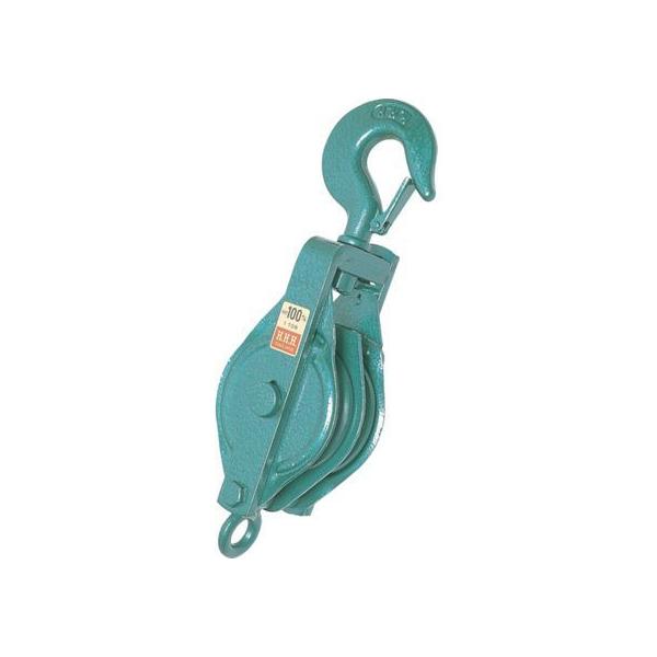 【商品説明】●側板が開くのでロープの途中からでも装着可能です。【仕様】●型番：100X2S　●基本使用荷重（t）：1．0　●車径（mm）：100　●最大使用ロープ径（mm）：12　●車数：2　●寸法（mm）A：345　●寸法（mm）B：11...