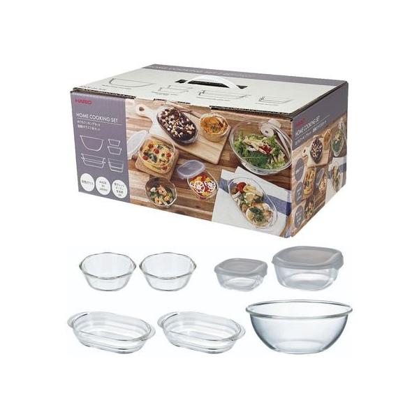 【商品説明】●耐熱ガラス製の調理容器のお徳なセット品になります。●耐熱温度が１２０℃なので、熱湯・食洗機・電子レンジ・オーブンでご使用いただけます。●調理容器としてだけではなく、そのまま食卓に食器としてご使用することも可能です。【仕様】●サ...