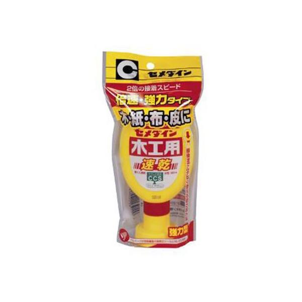 【商品説明】速乾タイプ。　使いやすく、安全性の高い水系タイプ。　乾燥すると透明になり、刃物を痛めずに切削加工ができる。　最後まで使える逆さボトル。　接着スピードが速い（一般木工用との比較）。　【用途】木材の貼り合せ、紙の貼り合せ、布の貼り合...
