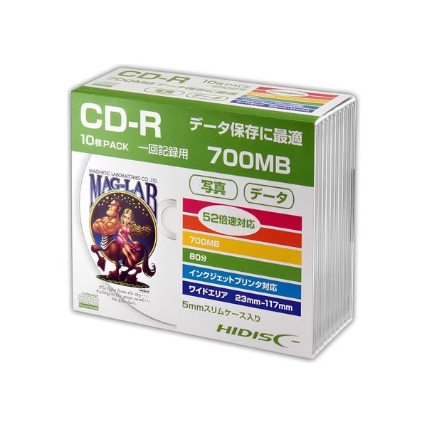 【仕様】●規格：データ用ＣＤ−Ｒ●容量：７００ＭＢ●対応速度：５２倍速●レーベル：インクジェットプリンタ対応●印刷範囲：ワイドエリア（２３ｍｍ−１１７ｍｍ）●入り数：１０●ケース：５ｍｍスリムケース