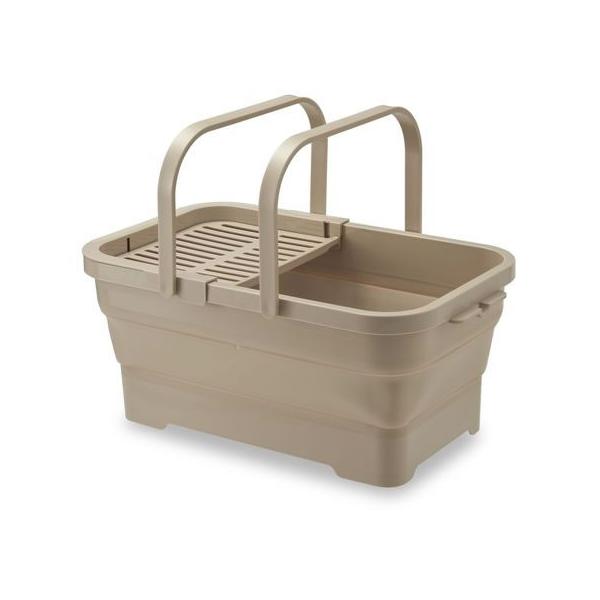【仕様】●カラー：ベージュ●商品本体サイズ：幅４６．３×奥行２８．６×高さ２０ｃｍ●商品重量：１０１４ｇ●材質：本体／熱可塑性エラストマー、ハンドル・枠・底・トレー／ポリプロピレン●付属品：ちょい置きトレー●折りたたみ時サイズ：奥行２８．６...