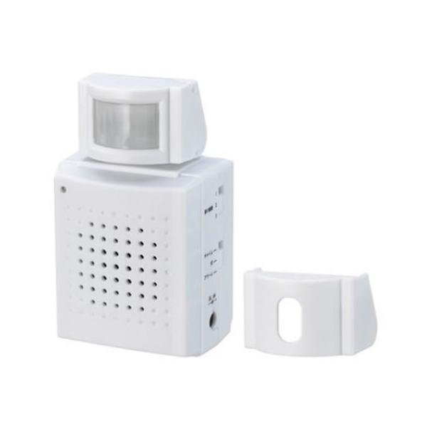 【商品説明】●玄関の自動チャイムや、侵入者への警告等に使用できます。●置く場所を選ばない乾電池式です。●ヘッド部のフードを着脱することで、センサー感知範囲が変更できます。●ＡＣアダプター使用可能です。【仕様】●カラー：ホワイト●本体寸法（ｍ...