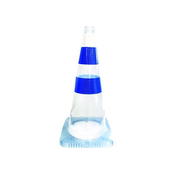 【商品説明】●透明コーンで中身が見えます。●ベース一体型の重量コーンになるので、設置が簡単です。●コーンを持ち上げる手間が無いため、警備の負担が軽減できます。【仕様】●型番：1105230104　●色：透明青リング　●幅（mm）：355　●...