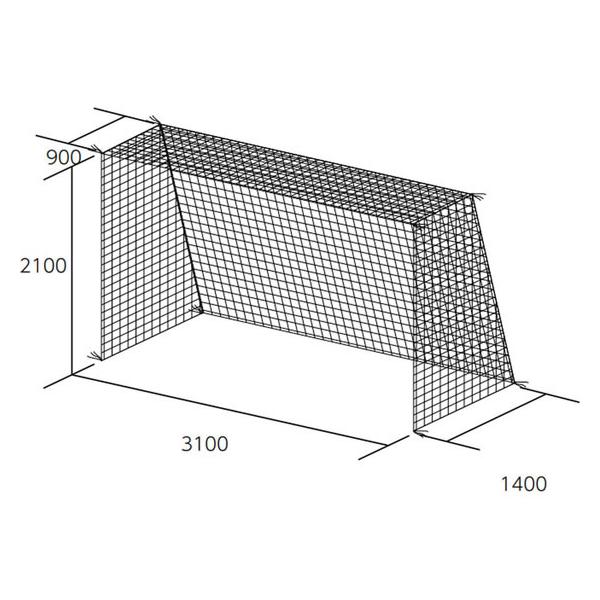【商品説明】フットサル・ハンドゴールネット・四角目（２張１組）【仕様】●素材・材質：ポリエチレン有結節　●仕様：４４０Ｔ／４５本、網目：１０ｃｍ角　●サイズ：高さ２１０×幅３１０×奥行き（上部）９０（下部）１４０ｃｍ　●商品重量：２．６ｋｇ...