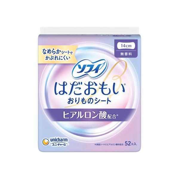 【商品説明】●ヒアルロン酸配合。●極細繊維を採用し、極上ななめらかな肌ざわりを実現。●だから肌とのまさつを軽減し、かぶれにくいおりものシートです。【仕様】●内容量：５２個●成分：ポリエステル、ポリエチレン　●生産国：日本