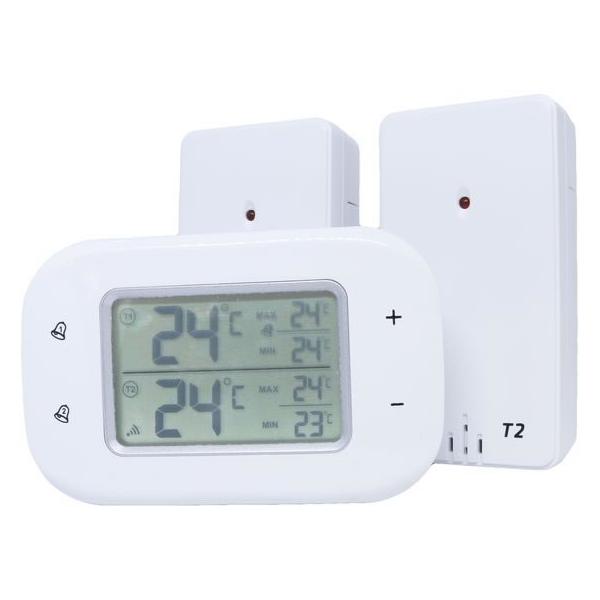 【商品説明】無線で離れた２か所の最高最低温度を測定できます。（最大６０ｍ　※１）※１　親機と子機を結ぶ直線上に遮蔽物がない環境で通信可能な最大距離です。直線状に電波を阻害するような遮蔽物・構造物がある場合は通信可能距離が短縮される場合があり...