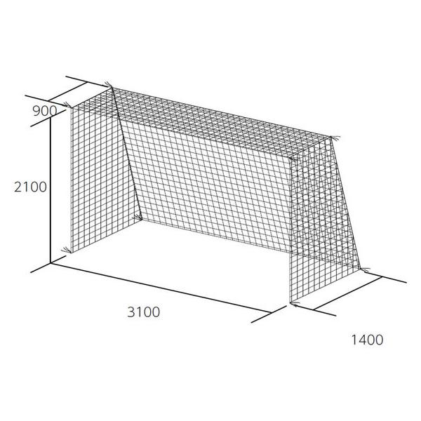 【商品説明】フットサル・ハンドゴールネット。四角目（２張１組）。【仕様】●素材・材質：ポリエチレン有結節　●仕様：４４０Ｔ／３６本、網目：１０ｃｍ角　●サイズ：高さ２１０×幅３１０×奥行き（上部）９０、（下部）１３０ｃｍ　●商品重量：２ｋｇ...