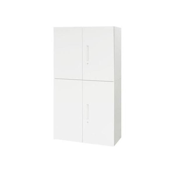 【仕様】●外寸／全体：幅８８０×奥行４００×高さ１６３０ｍｍ／両開き書庫２段：幅８８０×奥行４００×高さ７５０ｍｍ／両開き書庫３段：幅８８０×奥行４００×高さ８８０ｍｍ　●カラー／ホワイト　●材質／本体・扉：スチール（粉体塗装）　●機能／棚...