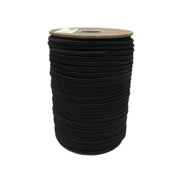 【商品説明】●周囲を糸で被覆している丸ゴムロープで伸縮性があります。【仕様】●型番：RT-31　●色：ブラック　●長さ（m）：50　●標準幅（mm）：6　●包装形態：ボビン巻　●中芯：合成ゴム　●被覆：ポリエステル