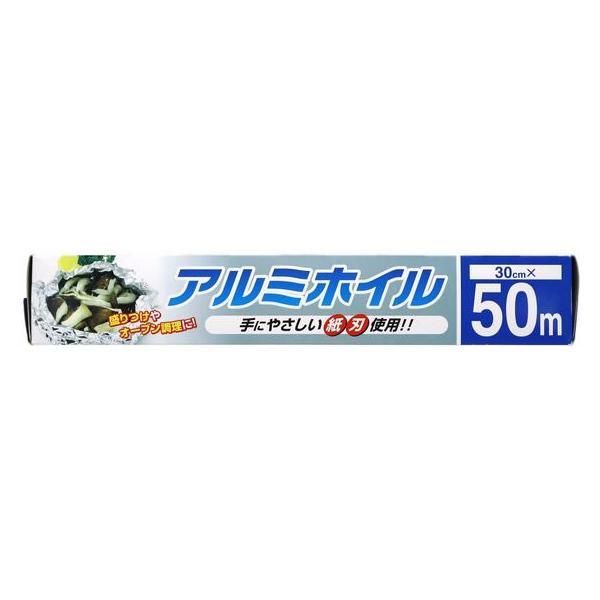 【商品説明】盛り付けやオープン調理など幅広く使えます！【仕様】●品名：アルミニウムはく　●寸法：幅３０ｃｍ×長さ５０ｍ　●暑さ：１１μ　●ホイルカッターは紙刃をしようしており、燃えるゴミとして捨てられます　●アルミホイルを電子レンジで使用す...