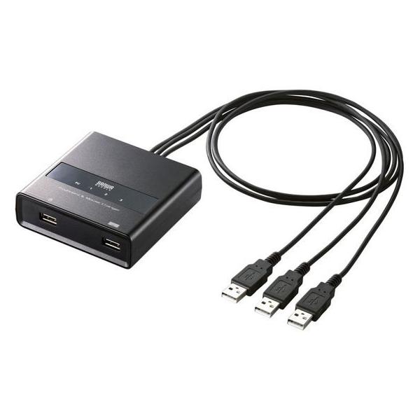 【仕様】●インターフェース：パソコン側／ＵＳＢ　Ａコネクタオス×３（マウス用と共用）、周辺機器側／キーボード　ＵＳＢ　Ａコネクタメス×１、マウス／ＵＳＢ　Ａコネクタメス×１　●最大パソコン接続台数：３台　●切替方式：ホットキー切替　●ディス...