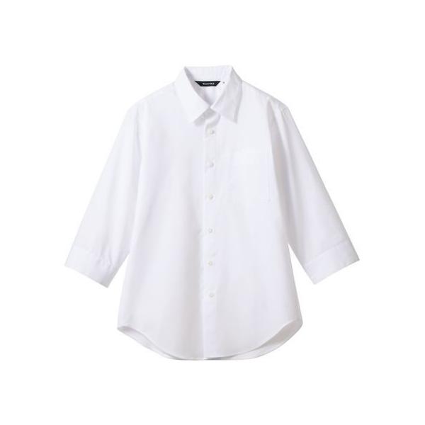 【商品説明】細身でも動きやすく、着崩れしないシルエットが魅力のベーシックシャツ。１枚で着ても美しく、エプロンやベストを重ねてももたつきません。ネクタイの有り・無しどちらでも印象の良い小ぶりな衿で幅広いシーンで着用可能な汎用性の高い７分袖シャ...