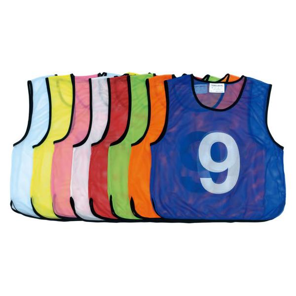 【商品説明】ジュニアサイズのナンバー入りメッシュベスト１０枚セット。【仕様】●素材・材質：ポリエステルメッシュ　●仕様：名入、番号等別注対応致しておりません。番号は胸・背の両面プリントです。青・赤・黒＝白文字、その他＝黒文字。　●特徴：首周...