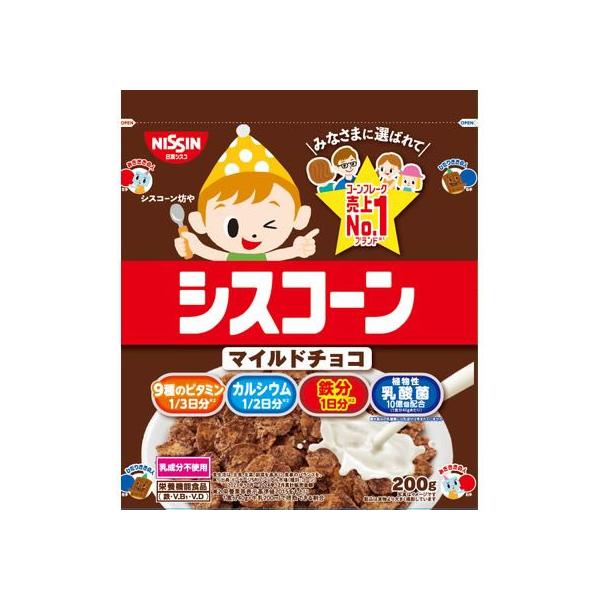 【商品説明】●厚みを持たせて焼き上げたこだわりのサクサク楽しい食感と牛乳もおいしくするこだわりのチョコレート味。シスコーンはみなさまに選ばれて、コーンフレーク売上Ｎｏ．１！【仕様】●内容量：２００ｇ　●生産国：日本　●商品区分：栄養機能食品...
