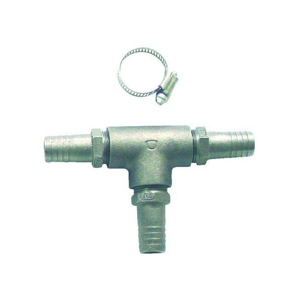 【商品説明】●融雪プロテクターの敷設に便利です。【仕様】●型番：GUP-T　●品名：T型ジョイント　●用途：本体同士、本体とホースの接続　●適合ホース内径（mm）：18〜21　●本体：鋳鉄　●ホースバンド：ステンレス