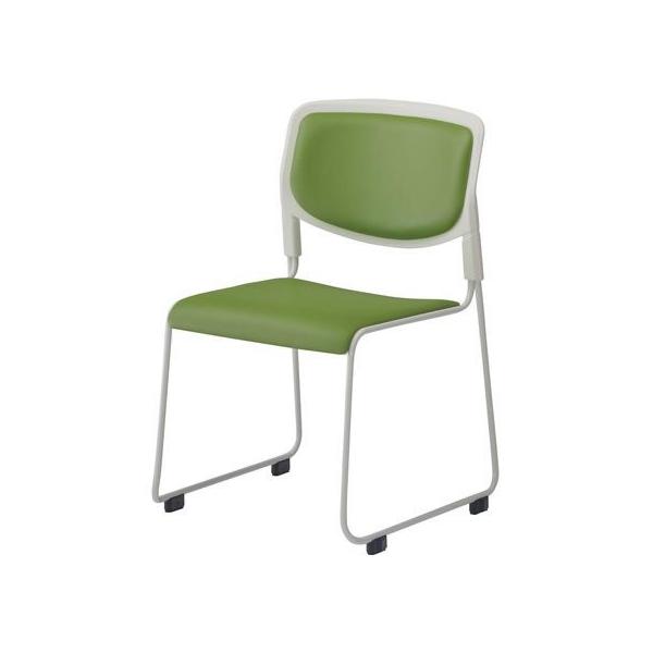 【仕様】●色：グリーン●サイズ：幅５１０×奥行５３０×高さ７６５ｍｍ●座高：４３０ｍｍ●質量：４．２３ｋｇ●材質／背座：樹脂、張地：ＰＶＣビニール、クッション：ウレタンフォーム、脚：スチール（粉体塗装）●スタッキング可能脚数：６脚●仕様：連...