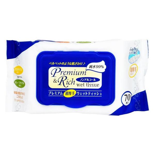 【商品説明】ふんわりエンボス加工、超厚手タイプ、保湿と肌ざわりにこだわったウェットティッシュ。アボカドオイル配合＋オリーブオイル配合＋ビタミンＥ配合、自然な肌触りのエンボス加工生地でお肌を刺激せずにやわらかく拭くことができます。【仕様】●ノ...