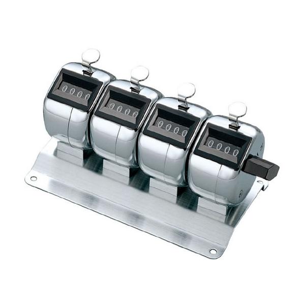 【商品説明】●全機種とも４桁表示、帰零装置（数字をゼロに戻す装置）付きです。【仕様】●本体寸法：幅×奥行×高さ１２．１×７×６．７ｃｍ●本体重量：３３０ｇ●材質：ステンレス●種類／４連式