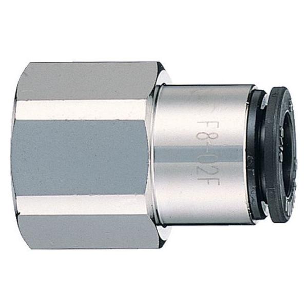 【仕様】●型番：F12-02F　●接続口径：Rc1／4　●適合チューブ外径D（mm）：12　●六角対辺（mm）：21　●使用圧力：1MPa（空気）、0．3MPa（水）　●使用流体：空気、水　●流体温度：−5〜60℃（空気）、5〜40℃（水）...