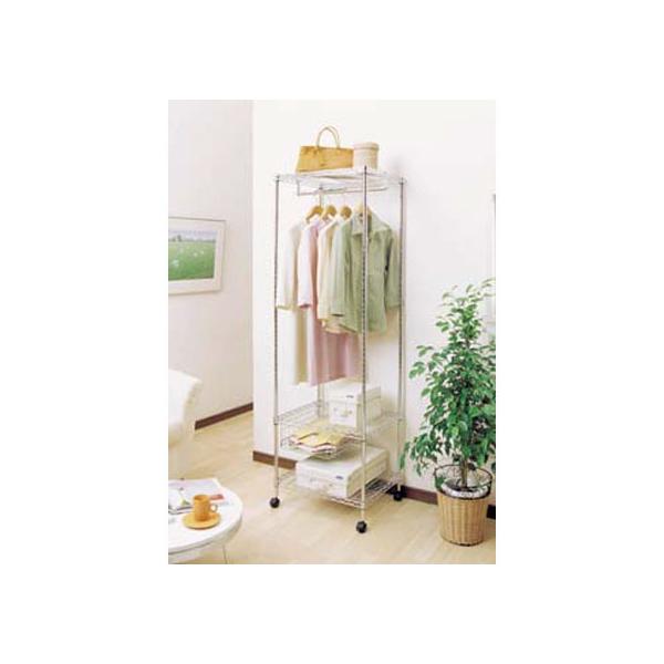 【商品説明】クロムメッキ仕上げのワードローブです。下段に棚板が付いていますので、バック等の収納に便利です。移動に便利なキャスター付きです。【仕様】●寸法：５５０×４５０×１７４５ｍｍ●質量：１０１００ｇ●収納の目安：ハンガーパイプにジャケッ...