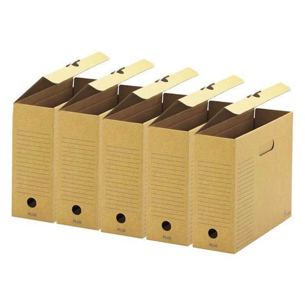 【商品説明】再生紙段ボール製。【仕様】●サイズ：Ａ４ヨコ●外寸法：縦２６０×横３１７ｍｍ●背幅：１００ｍｍ●底板付●材質：段ボール（古紙パルプ配合率９０％再生紙）●注文単位：１パック（５冊入）※フタは使用しない場合は、内側に折り込めます。●...