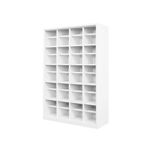 【商品説明】上履き外履きを分けて収納できる棚板付きのスチール製シューズボックス。カラーはホワイトで見た目にも美しく、明るく清潔感があります。スリムな梱包サイズでこれまで搬入できなかった間口から搬入が可能です。【仕様】●カラー：ホワイト●外寸...