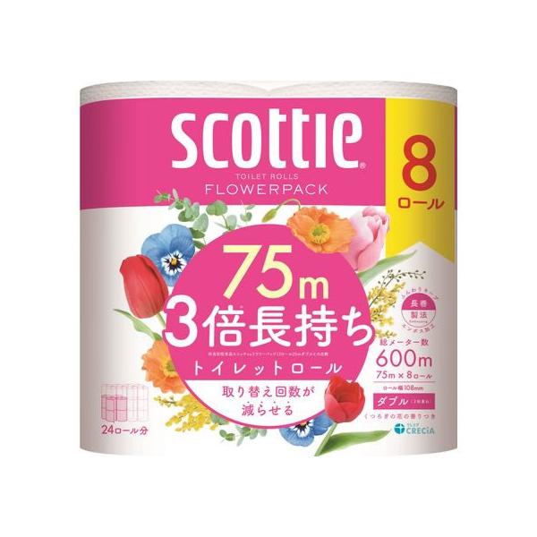 【商品説明】たっぷり使えて取替えの手間を軽減　省スペース化で保管もスッキリ　家庭用トイレホルダー適応サイズ　くつろぎの花の香りつき　メーカー独自のふんわりキープ長巻製法によるやわらか長持ちトイレットロール　パルプ＋紙パックリサイクルパルプ【...