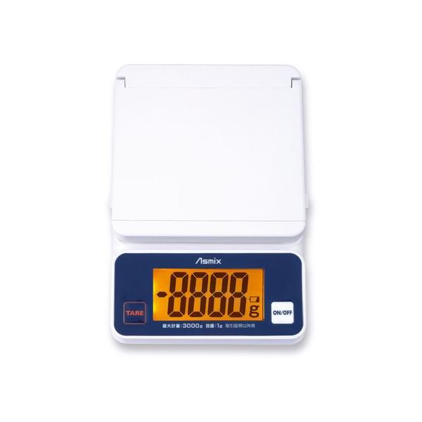 【仕様】●最大計量：３ｋｇ　●目盛り：１ｇ　●外形寸法：幅１２０×奥行１８０×高さ３７ｍｍ（計量皿寸法：幅１２０×奥行１２０ｍｍ突起部含まず）　●質量：約３７０ｇ（電池含む）　●操作機能：ＯＮ／ＯＦＦスイッチ、ＴＡＲＥスイッチ（押す度に０ｇ...