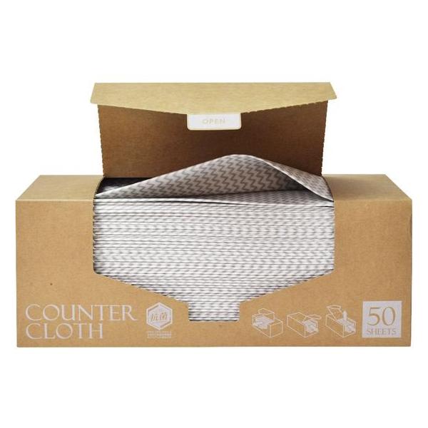 【商品説明】丈夫でしっかり拭ける使い捨ての抗菌カウンタークロスです。　抗菌材を配合しているので、菌の繁殖を抑制し嫌なニオイを抑えます。　しっかり拭ける厚手大判サイズ、保管に便利なＢＯＸタイプです。　吸水性に優れたレーヨン素材と、強度・速乾性...