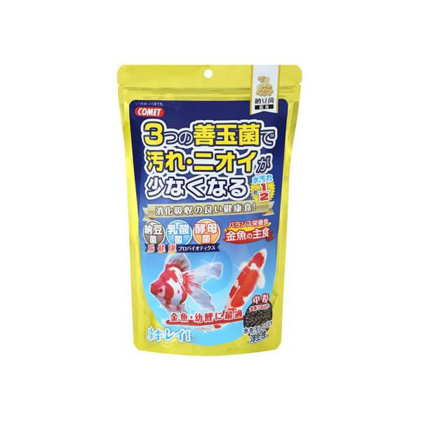 【商品説明】納豆菌・乳酸菌・酵母菌の３つの善玉菌の力で金魚の腸内細菌のバランスを整え、水の汚れや嫌なニオイを減らします。　健康に育つビタミン配合のバランスフードで、浮上性の中粒です。【仕様】●原材料：フィッシュミール、オキアミミール、小麦粉...