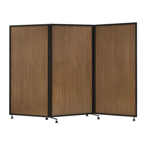 【仕様】●カラー：ウォールナット×ブラックフレーム●サイズ：幅２７００×奥行５２５×高さ１８００ｍｍ（パーティション３枚を開いた時）●重量１８ｋｇ●仕様：フレーム／アルミ、板面／メラミン樹脂化粧板、脚／スチール、キャスター／ナイロン●注文単...