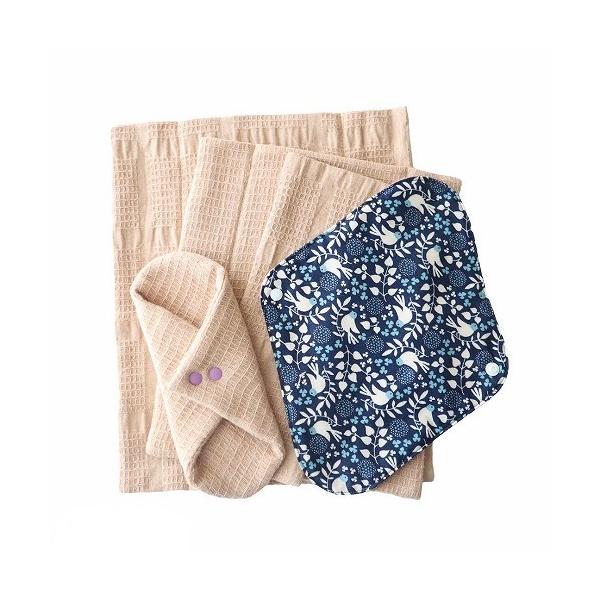 布ナプキンの使い勝手を試せるセットです。布ナプキンL・Sサイズ/極み布ナプキンMサイズ/布ナプキンホルダー/極みスナップ付ライナーMサイズ各1枚の5点セット。スタンダード生地、極み生地の2種類が入ります。生理のとき、生理以外のときも使えるア...