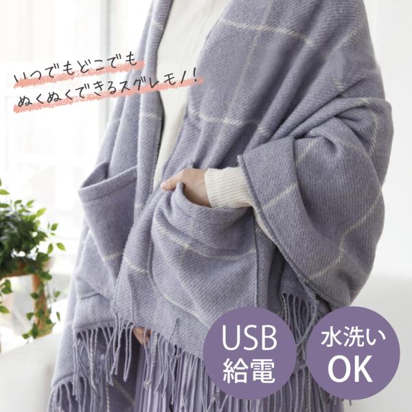ぬくぬくウールで幸せ気分■モバイルバッテリーで充電しながら温まれる■ウール50%配合なのであったか■洗える毛布■ポケット付き【商品仕様】【本体サイズ】（幅）183×（奥行）68cm【本体重量】1,000g【消費電力】5W【コード長（電源側）...
