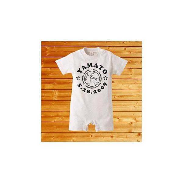 アースデザインのロンパースです。お子様の「お名前」が入ります。出産祝い、百日祝いやハーフバースデーのプレゼントにも喜ばれております♪★お子様のお名前とデザインが合体★ココロコではデザイナーが文字のバランスを調整して絵柄の中にお名前やお誕生日...