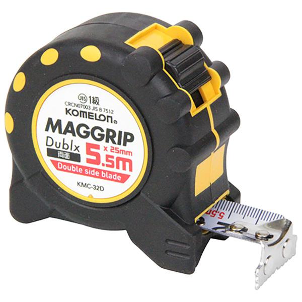 フックに強力マグネットが付いています。【用途】長さの測定。【機能】一人でも楽に測定できる強力マグネット付の爪です。壁面、柱、天井のマーキングに便利な両面目盛付きです。摩耗に強いナイロンコートテープです。【仕様】●テープ幅：25mm。●テープ...