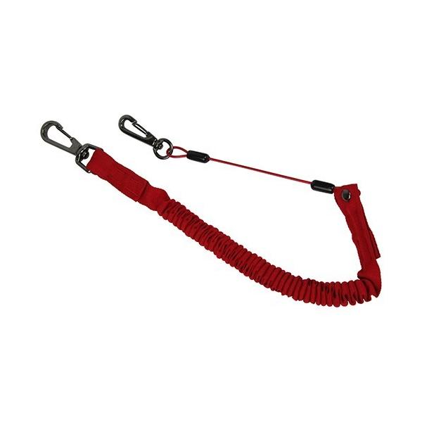 ウレタン樹脂コーティング+布でからみにくく耐久性抜群です。【用途】工具の落下紛失防止対策。【機能】二つ折りでスッキリ装着できます。工具を取付けてジャストサイズです。端から端までワイヤーが入っています。【仕様】●色：レッド。●最大伸長：130...