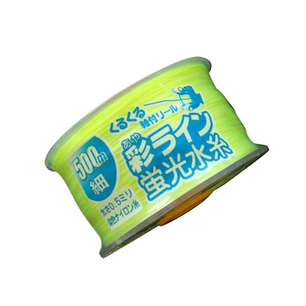 クルクル回る軸付きリールでスムーズに糸張りができます。【用途】測量用水糸。【機能】使いやすいナイロン水糸です。透明リールで糸の残量が確認できます。現場でよく見える蛍光染色です。【仕様】●色：蛍光イエロー。●糸の太さ：細(約0.5mm)。●長...