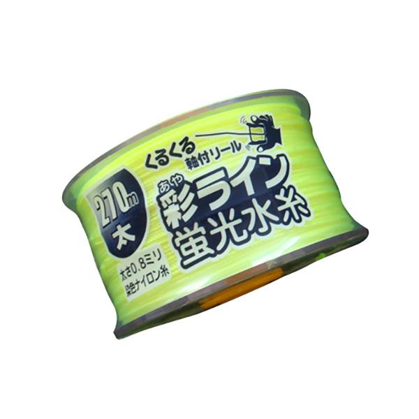 クルクル回る軸付きリールでスムーズに糸張りができます。【用途】測量用水糸。【機能】使いやすいナイロン水糸です。透明リールで糸の残量が確認できます。現場でよく見える蛍光染色です。【仕様】●色：蛍光イエロー。●糸の太さ：太(約0.8mm)。●長...