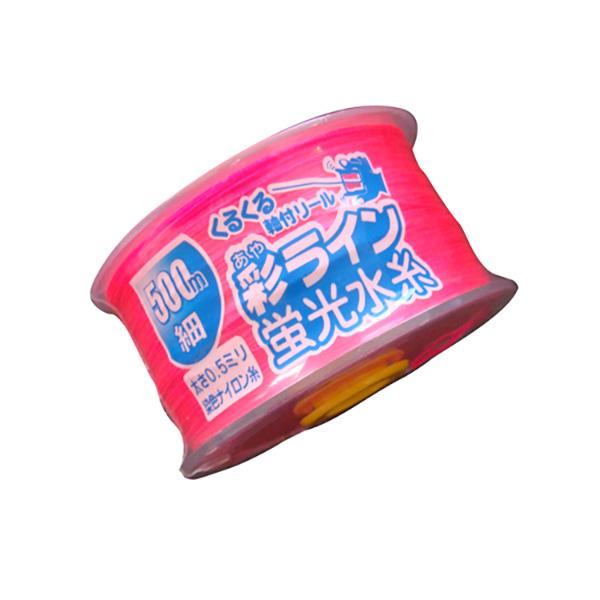クルクル回る軸付きリールでスムーズに糸張りができます。【用途】測量用水糸。【機能】使いやすいナイロン水糸です。透明リールで糸の残量が確認できます。現場でよく見える蛍光染色です。【仕様】●色：蛍光ピンク。●糸の太さ：細(約0.5mm)。●長さ...