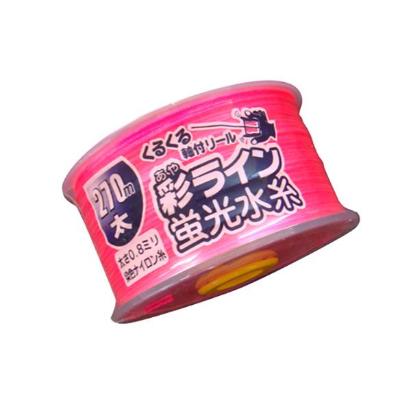 クルクル回る軸付きリールでスムーズに糸張りができます。【用途】測量用水糸。【機能】使いやすいナイロン水糸です。透明リールで糸の残量が確認できます。現場でよく見える蛍光染色です。【仕様】●色：蛍光ピンク。●糸の太さ：太(約0.8mm)。●長さ...