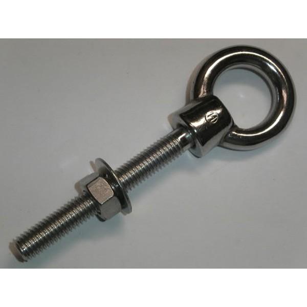 金型や機器の吊上げ、一般の荷役まで多様にご使用頂けます。ボルト頭部がリングになっており、チェーン、ワイヤー、ロープ等を通して使用できます。首下が長いので、厚みのある部分に使用頂けます。六角ナット・丸ワッシャー付き。ステンレス製なので、防錆性...
