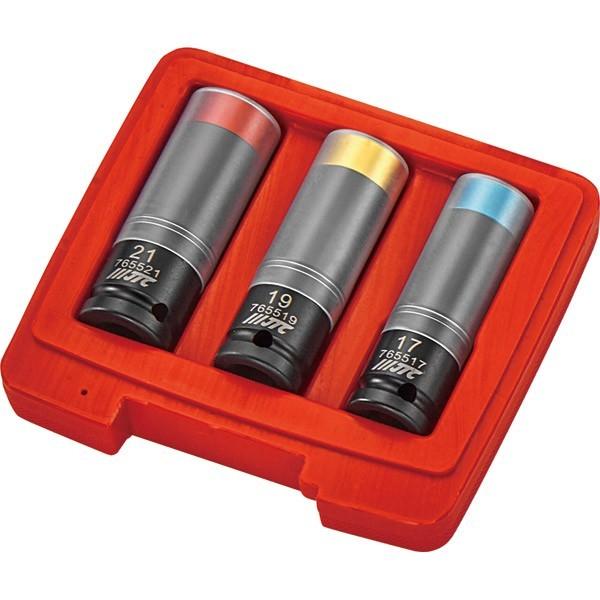 ソケット先端のアルミリングで強度UP！！3本セット □17mm(カバー外径：26mm)・19mm(カバー外径：28mm)・21mm(カバー外径：30mm)□差込：12.7mm □全長：85mm※沖縄・離島への配送は不可です。JANCD：45...