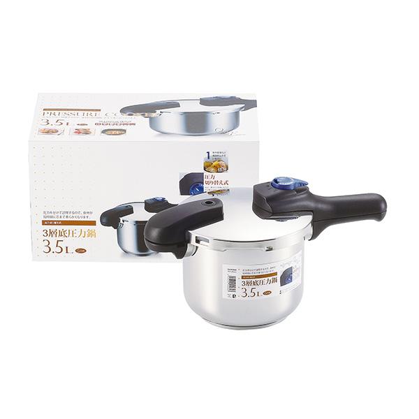クイックエコこげつきにくく保温性に優れた3層底。圧力切替式　低圧・高圧の2段階に圧力が切り替えられるので、食材や調理に合わせて設定できます。1気圧（60キロパスカル）：魚や野菜など煮崩れしやすい食材に。2気圧（100キロパスカル）：肉の塊な...