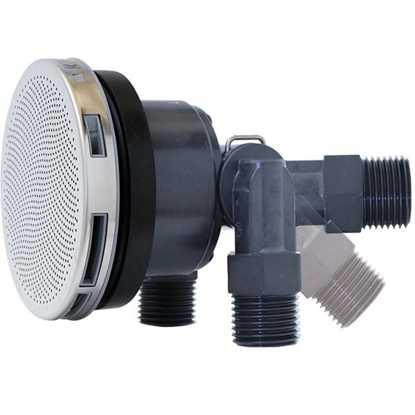 付屬の一人施工フック棒で一人で施工出来ます。配管の接続は往側/戻側の指定がありません。サイズ：直径75mm×奥行96.5mm（浴槽最大厚み15mmまで 穴寸法50mm）