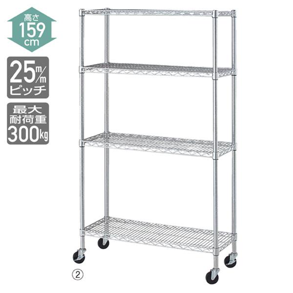 ●素材：スチール製 クロームメッキ●サイズ(cm)：W90.7×D35.7×H158.6(キャスター装着時)●耐荷重：全体：200kg 100kg/段●組立式●アジャスター付き ナイロン製単輪キャスター：直径7.5cm(ストッパー付き・無し...