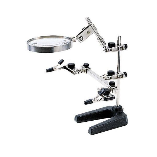 はんだ付け作業を効率よくサポート拡大倍率約3倍の直径90mm 2重焦点式アクリルレンズ採用。安定性のよいベースで安定作業ができます。大小2組のクリップが付属しています。□クリップ幅　最大200mm□横幅　150mm□奥行　245mm□高さ　...