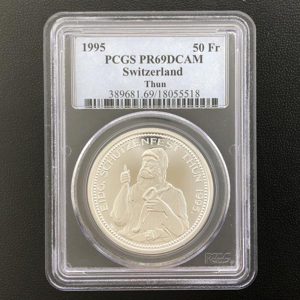 品名:SWITZERLAND スイス 50フラン銀貨 1995 スラブ入り PCGS PR 69 DCAM 射撃祭直径:37mm品位:銀900/1000量目:25g鑑定機関:アメリカPCGS社証明番号:18055518銀貨/金貨/アンティー...